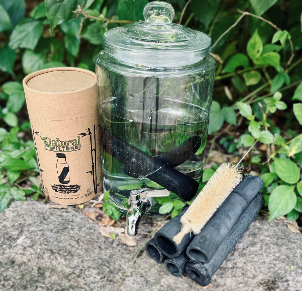 5 Pack Charcoal Filter Kit with 3.8L Glass Water Dispenser – Natural ...